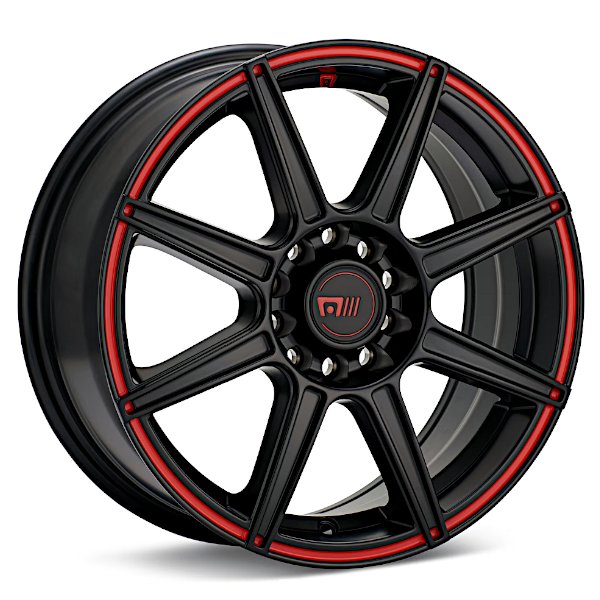 モテギレーシング MR142 CS8 サテンブラック/レッドストライプ - | ランクル・プラド・ハイラックス・SUV・VANのアルミホイール