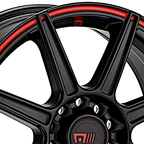 モテギレーシング MR142 CS8 サテンブラック/レッドストライプ - | ランクル・プラド・ハイラックス・SUV・VANのアルミホイール