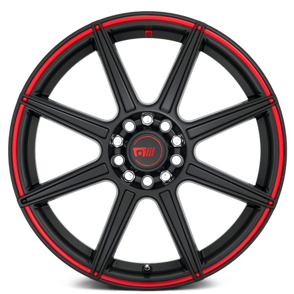 モテギレーシング MR142 CS8 サテンブラック/レッドストライプ - | ランクル・プラド・ハイラックス・SUV・VANのアルミホイール